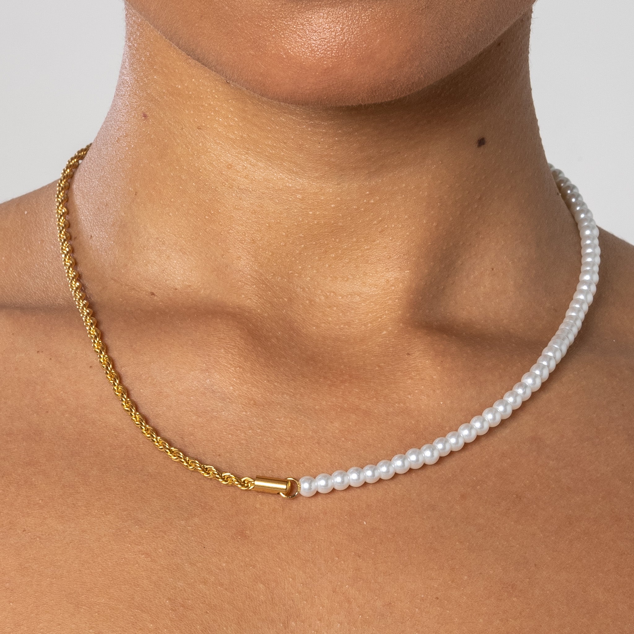 4mm Half Pearl & Rope Necklace - Gold – Adamans
