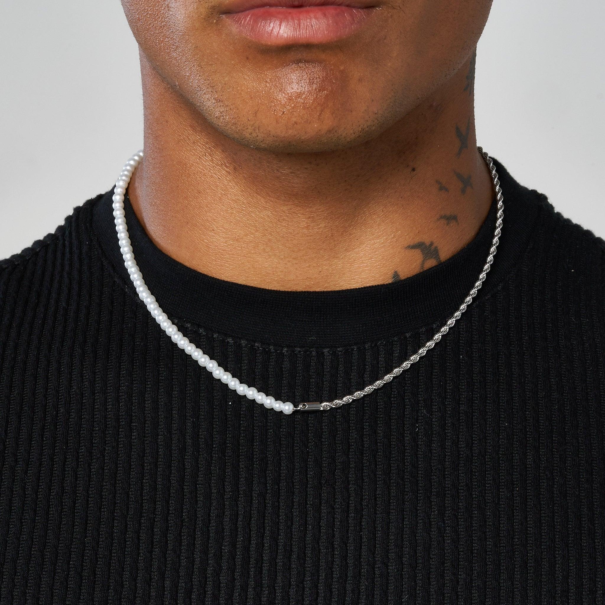 4mm Half Pearl & Rope Necklace - White Gold – Adamans