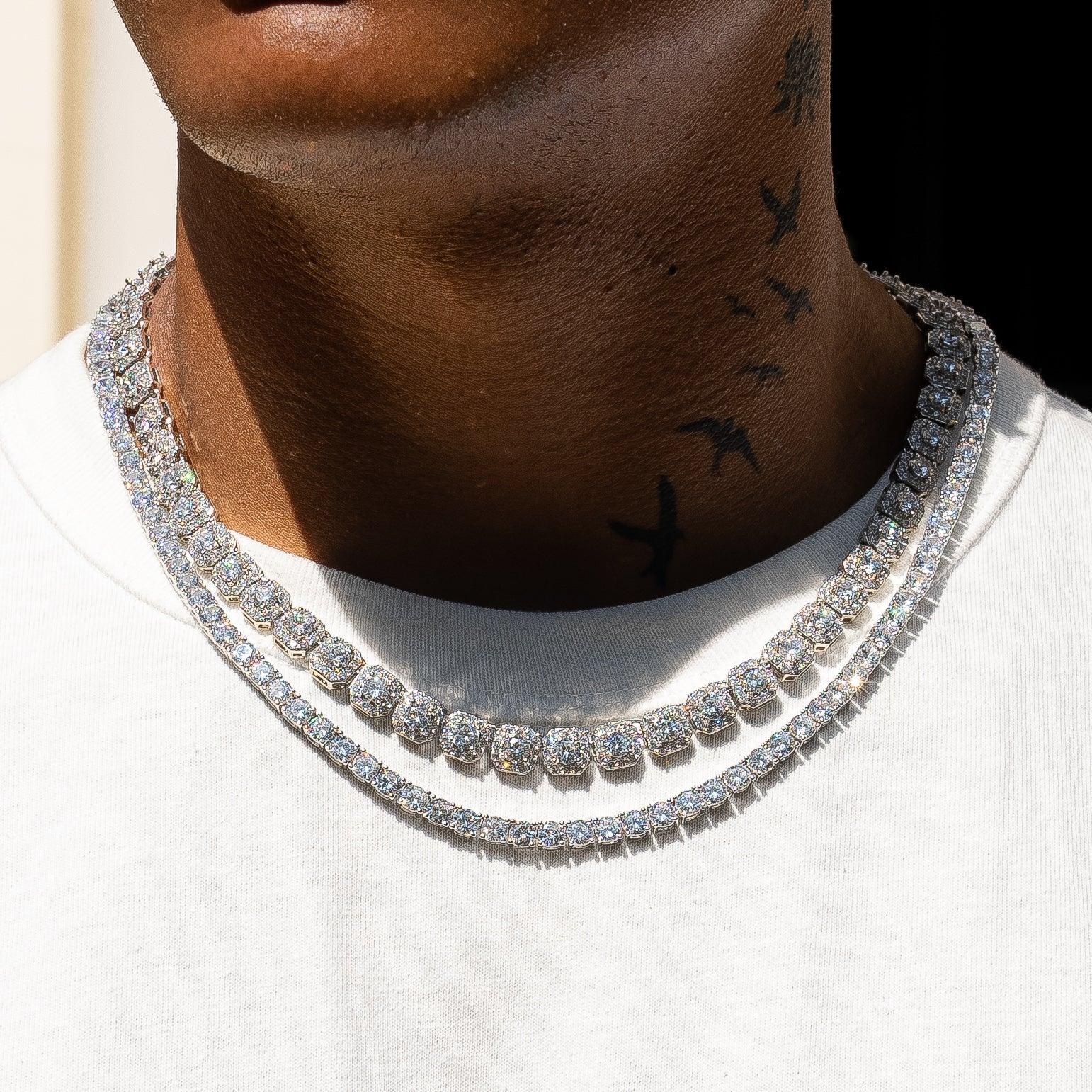 10mm Clustered Tennis + 5mm Tennis Chain Bundle - White Gold – Adamans