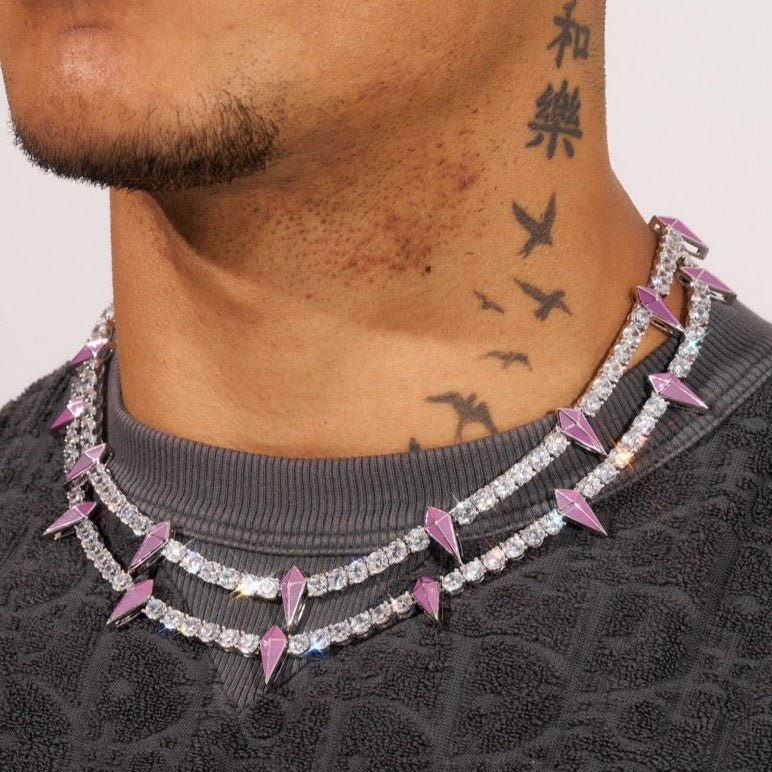 5mm Moissanite PINK PAVE SPIKE TENNIS CHAIN - 925 Silver - D Colour ...