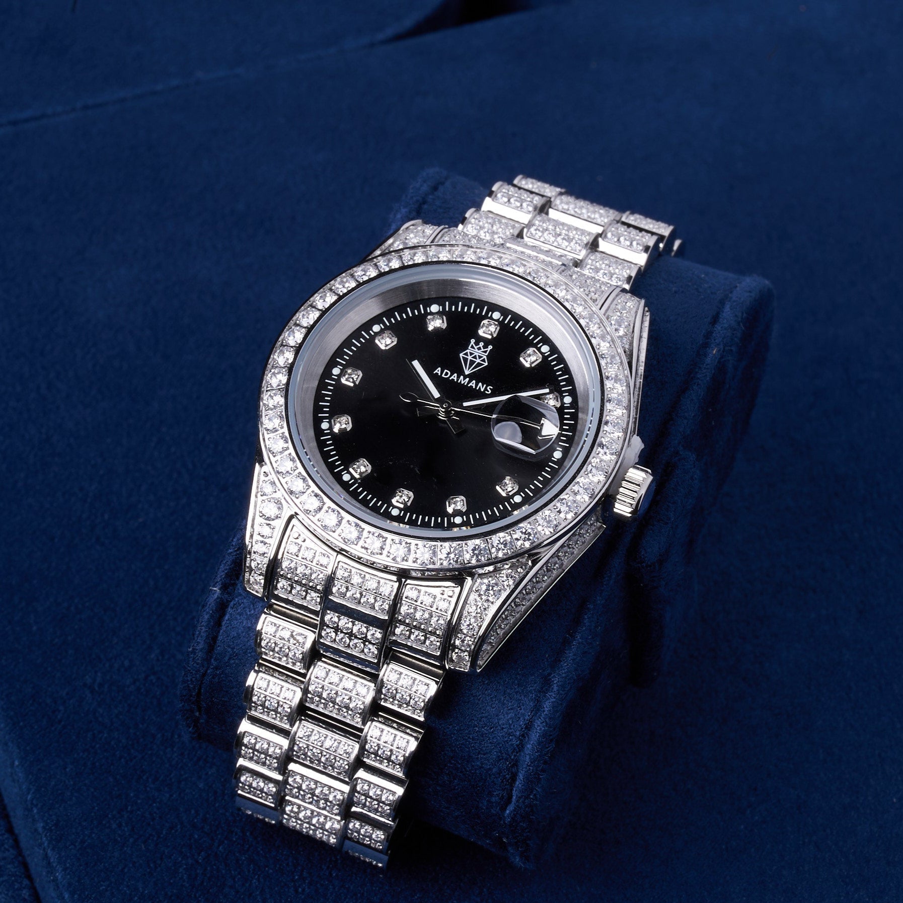 41mm Diamond Presidential Watch - Black Face - White Gold – Adamans