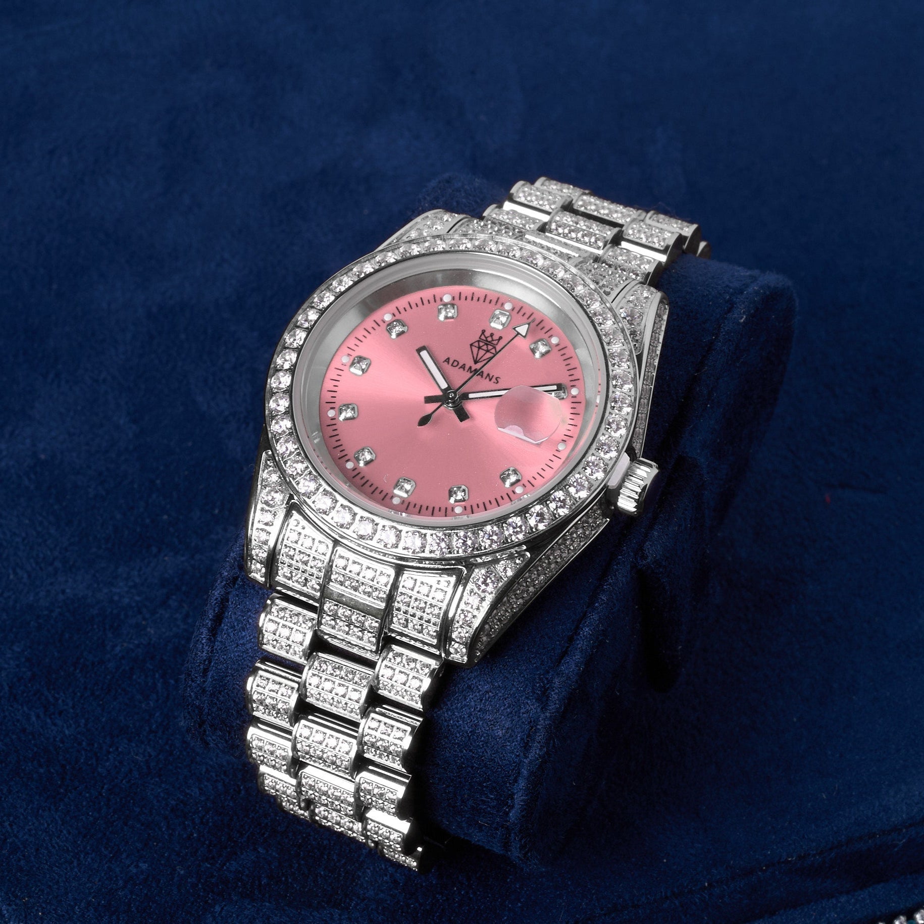 41mm Diamond Presidential Watch - Pink Face - White Gold – Adamans