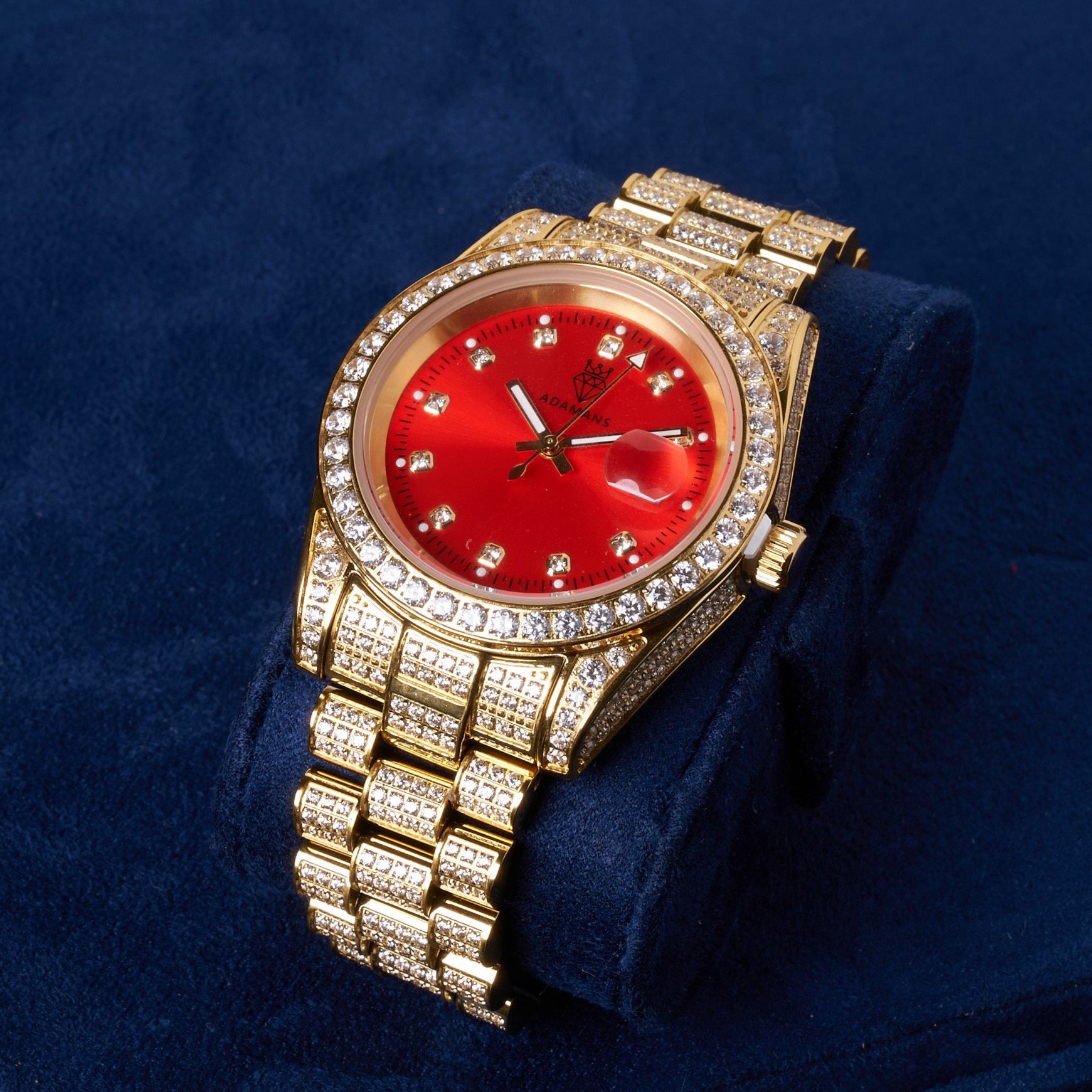 41mm Diamond Presidential Watch - Red Face - Gold – Adamans