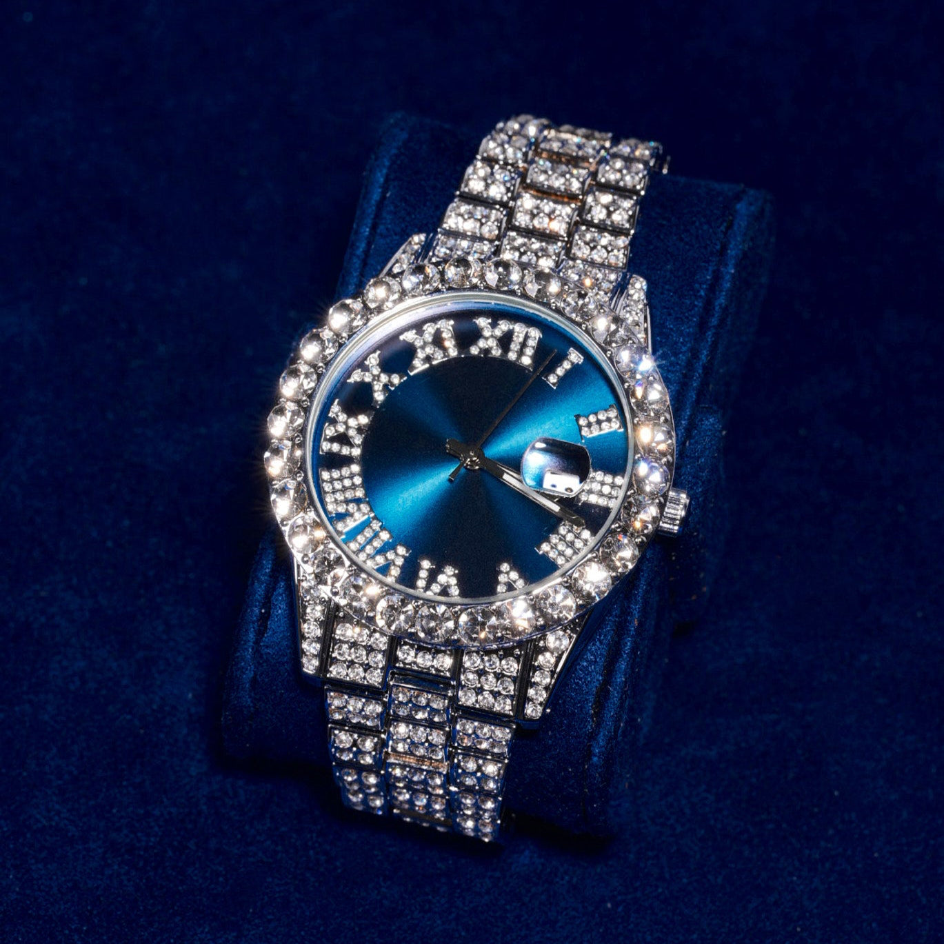 Sapphire Numeral Dial Diamond Simulant Watch - Silver – Adamans