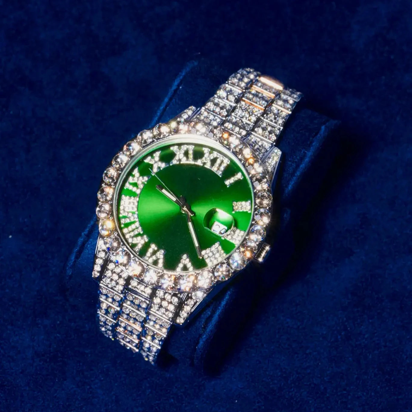 Emerald Numeral Dial Diamond Simulant Watch - Silver – Adamans