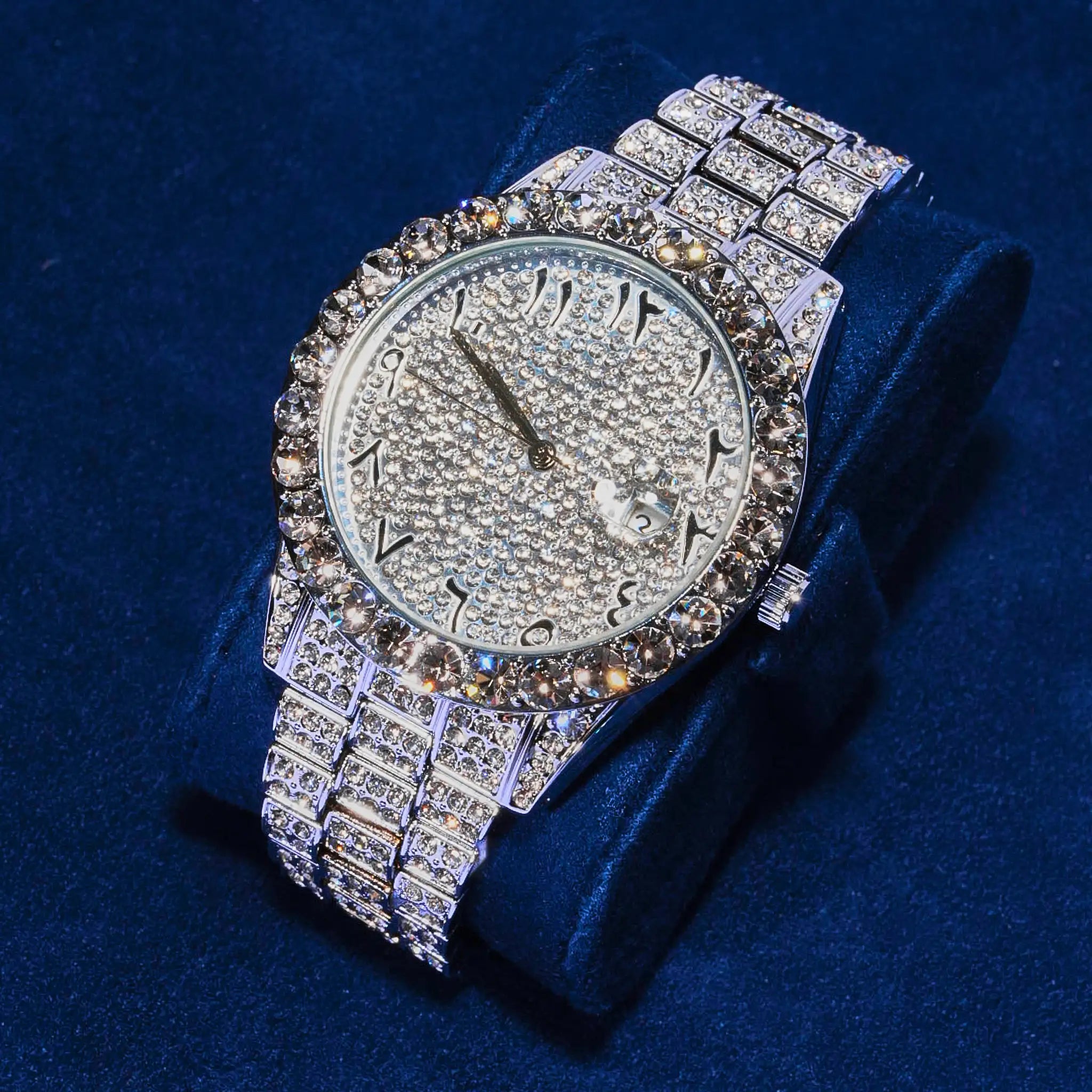 Arabic Dial Diamond Simulant Watch - Silver – Adamans