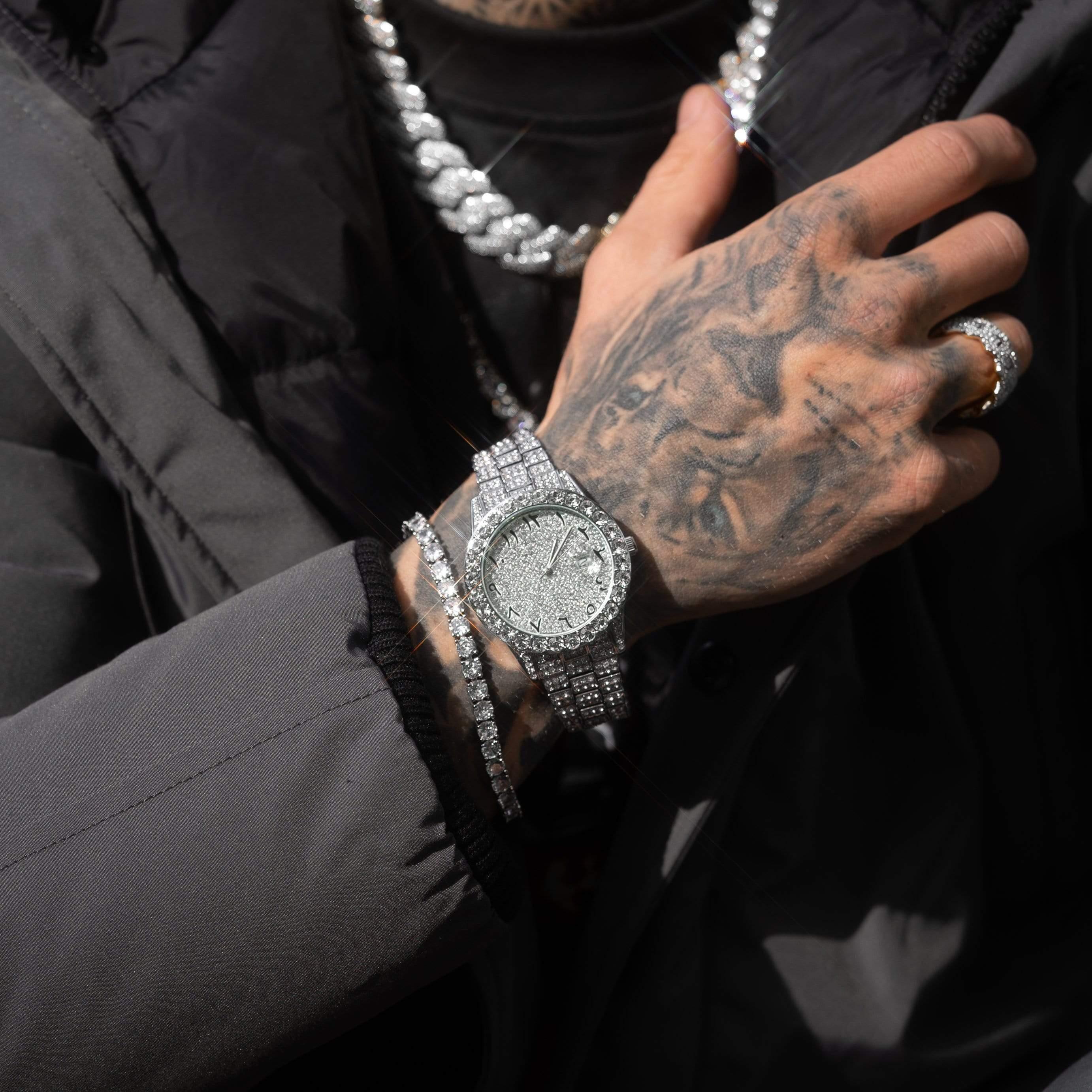 Arabic Dial Diamond Simulant Watch - Silver – Adamans
