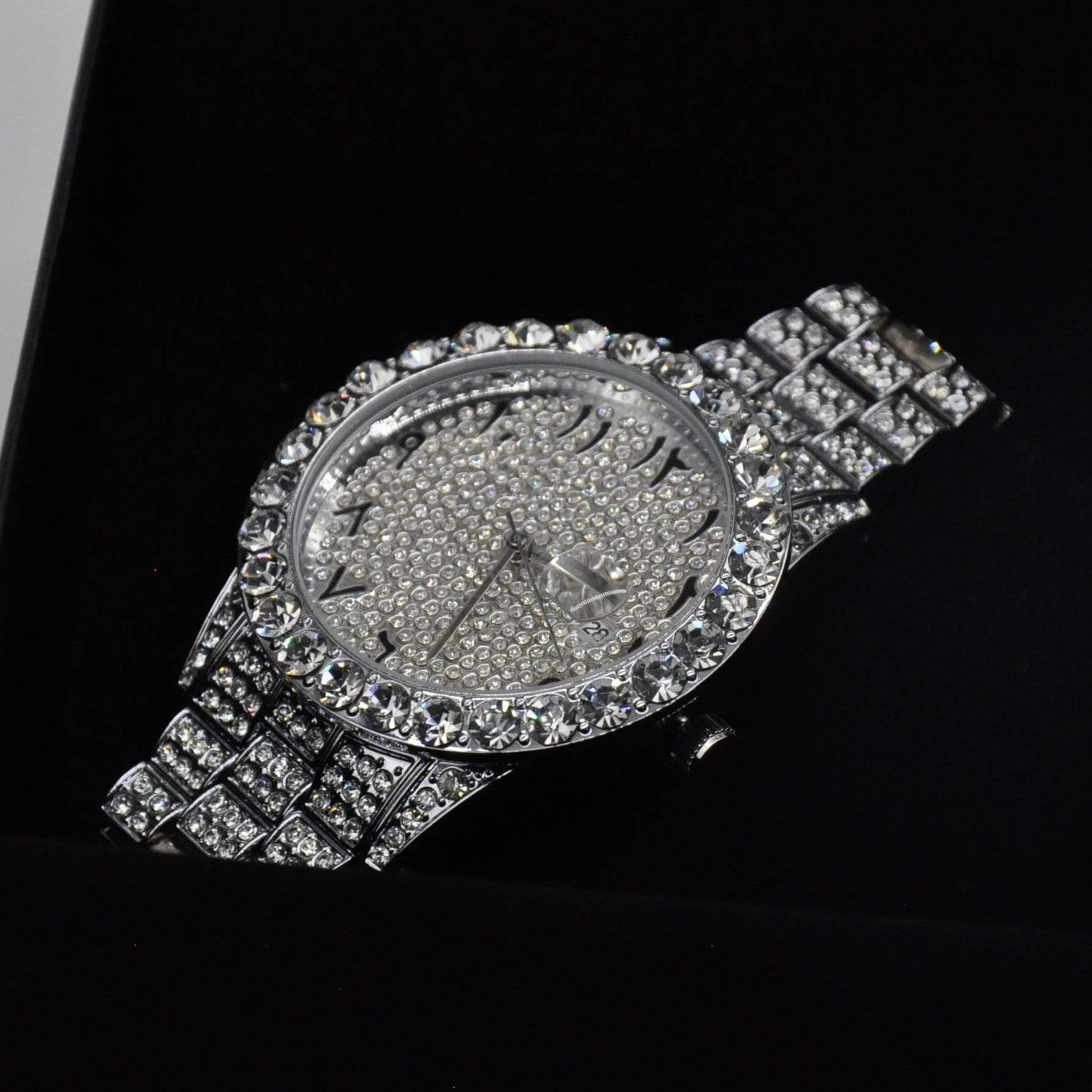 Arabic Dial Diamond Simulant Watch - Silver – Adamans