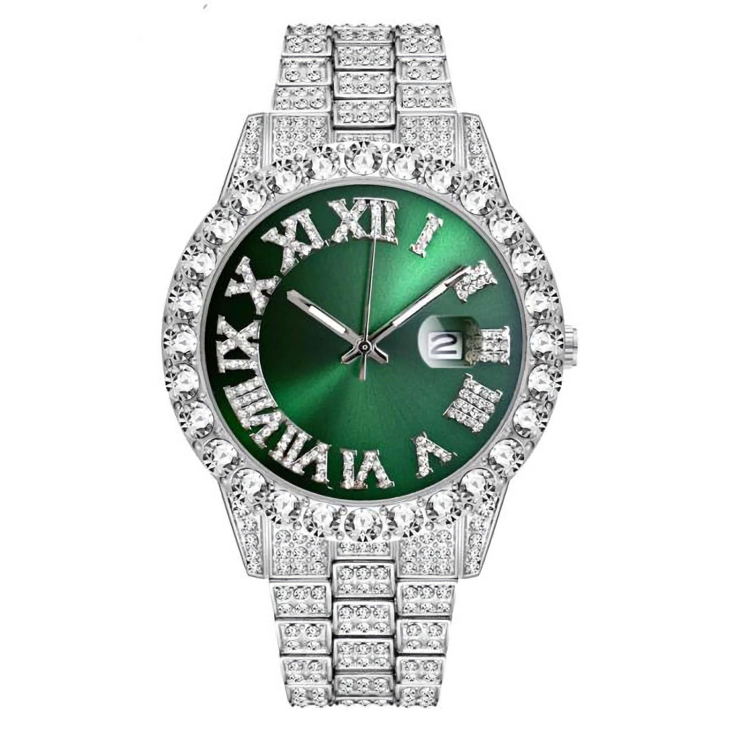Emerald Numeral Dial Diamond Simulant Watch - Silver – Adamans