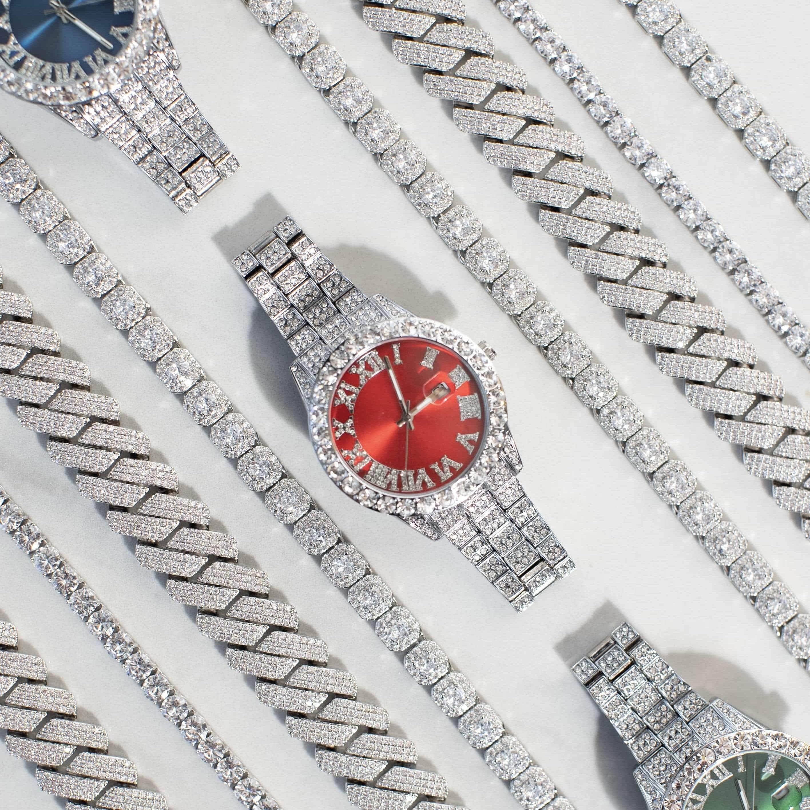 Emerald Numeral Dial Diamond Simulant Watch - Silver – Adamans