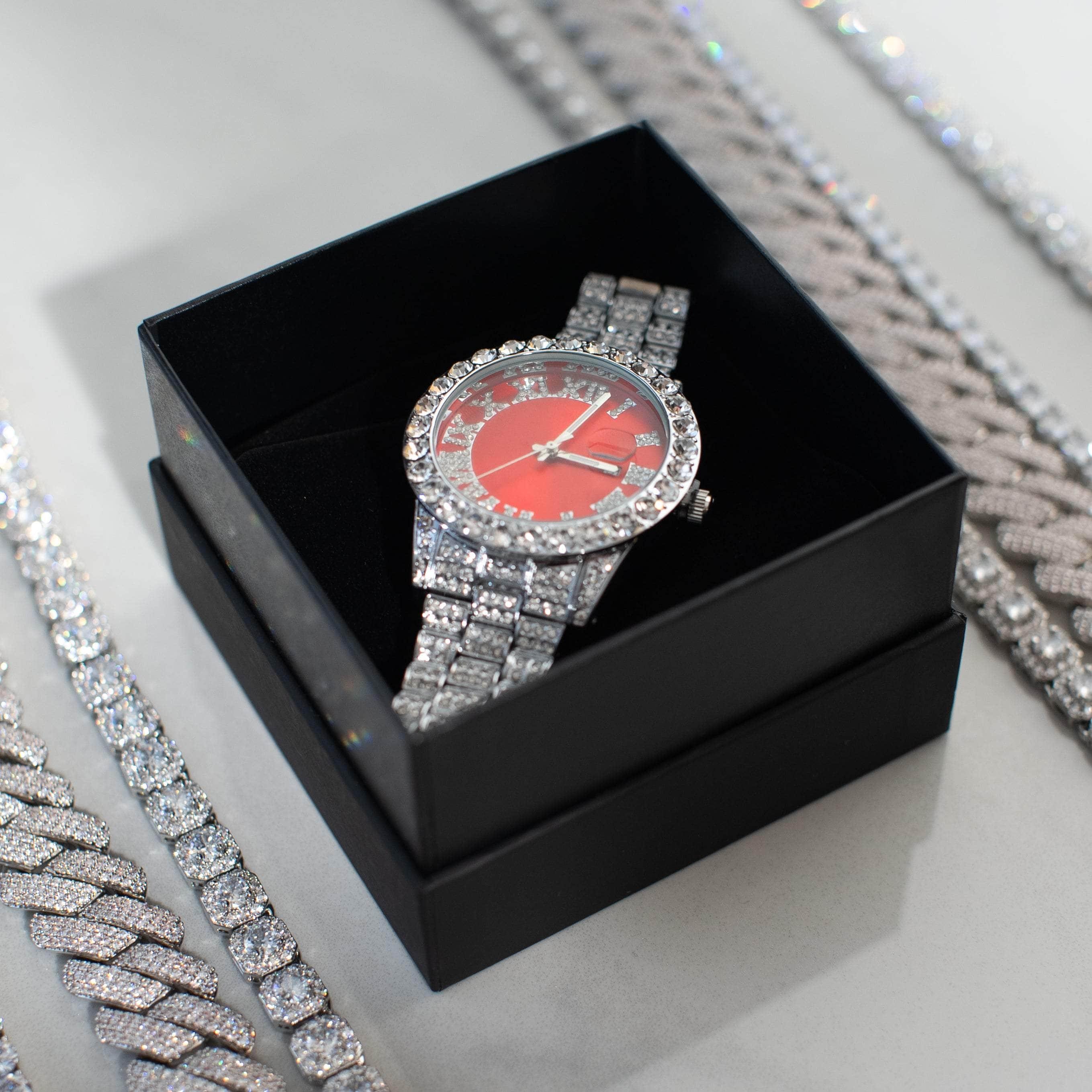 Ruby Numeral Dial Diamond Simulant Watch - Silver – Adamans