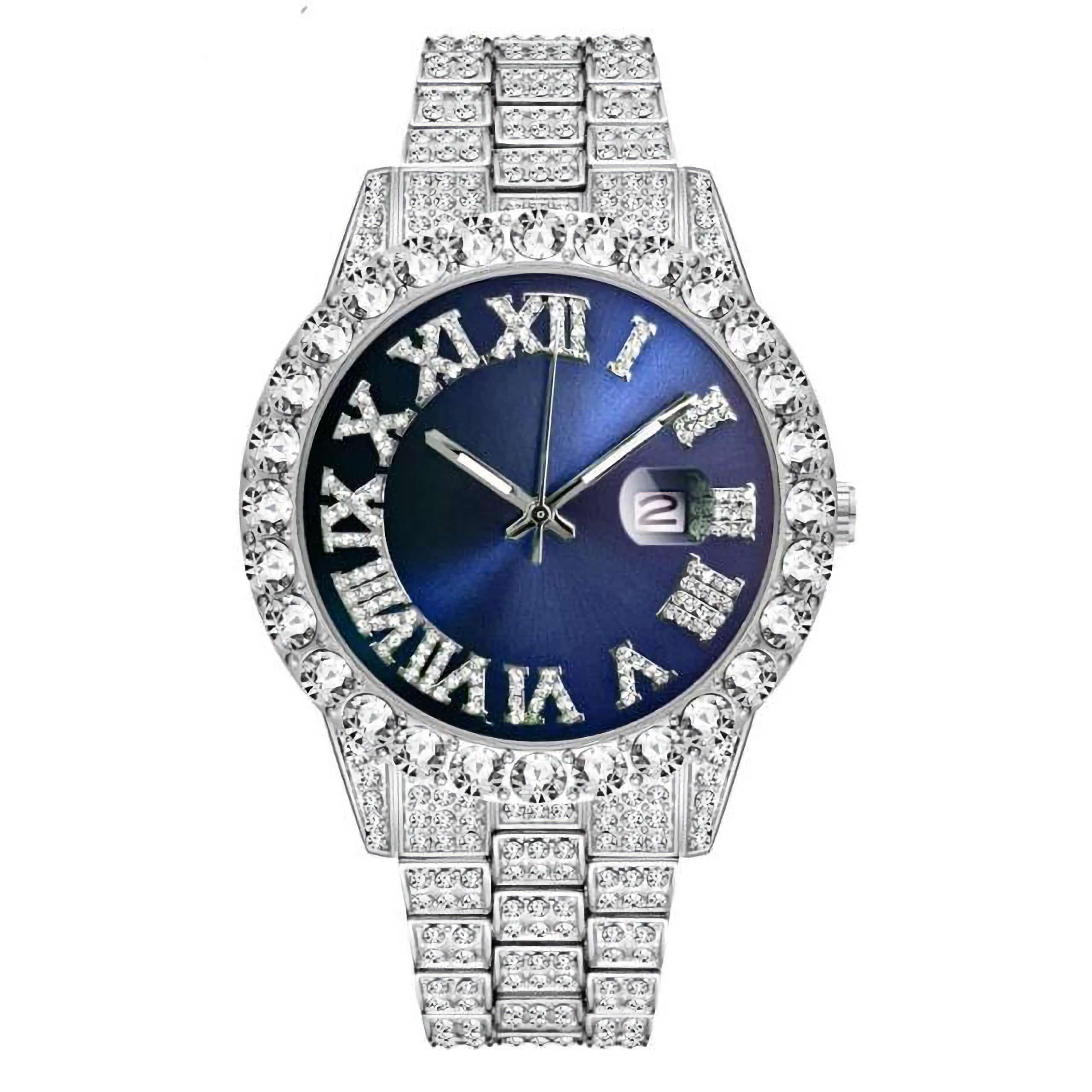 Sapphire Numeral Dial Diamond Simulant Watch - Silver – Adamans